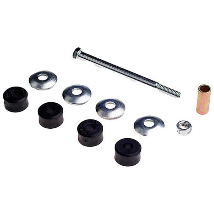 A collection of hardware components including a bolt, washers, rubber ...
