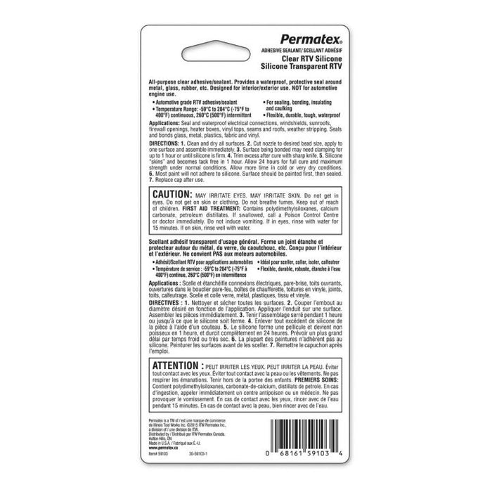 Permatex® Clear RTV Silicone Sealant 66C, 300mL Cartridge — Partsource