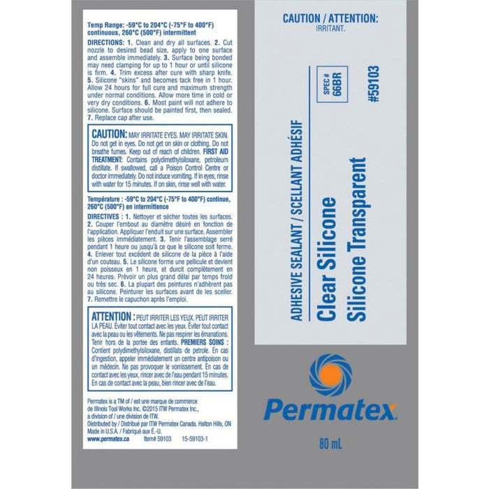 Permatex® Clear RTV Silicone Sealant 66C, 300mL Cartridge — Partsource