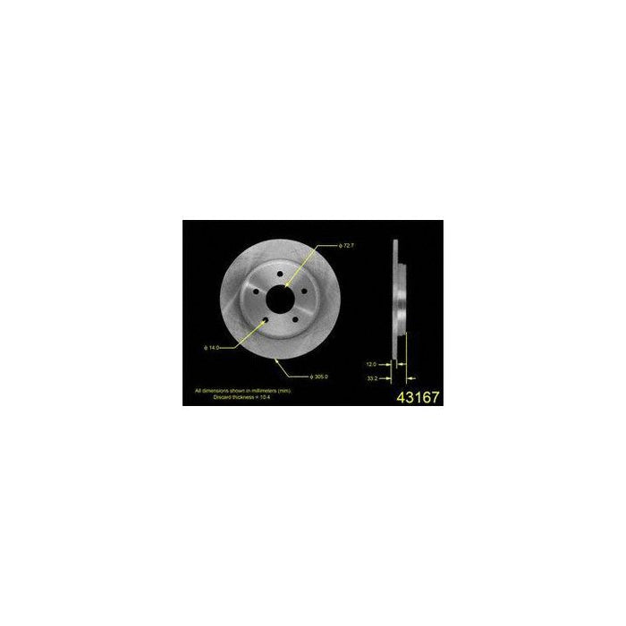 Diagram of the 43167 Pro-Series OE Brake Rotor with labeled dimensions ...